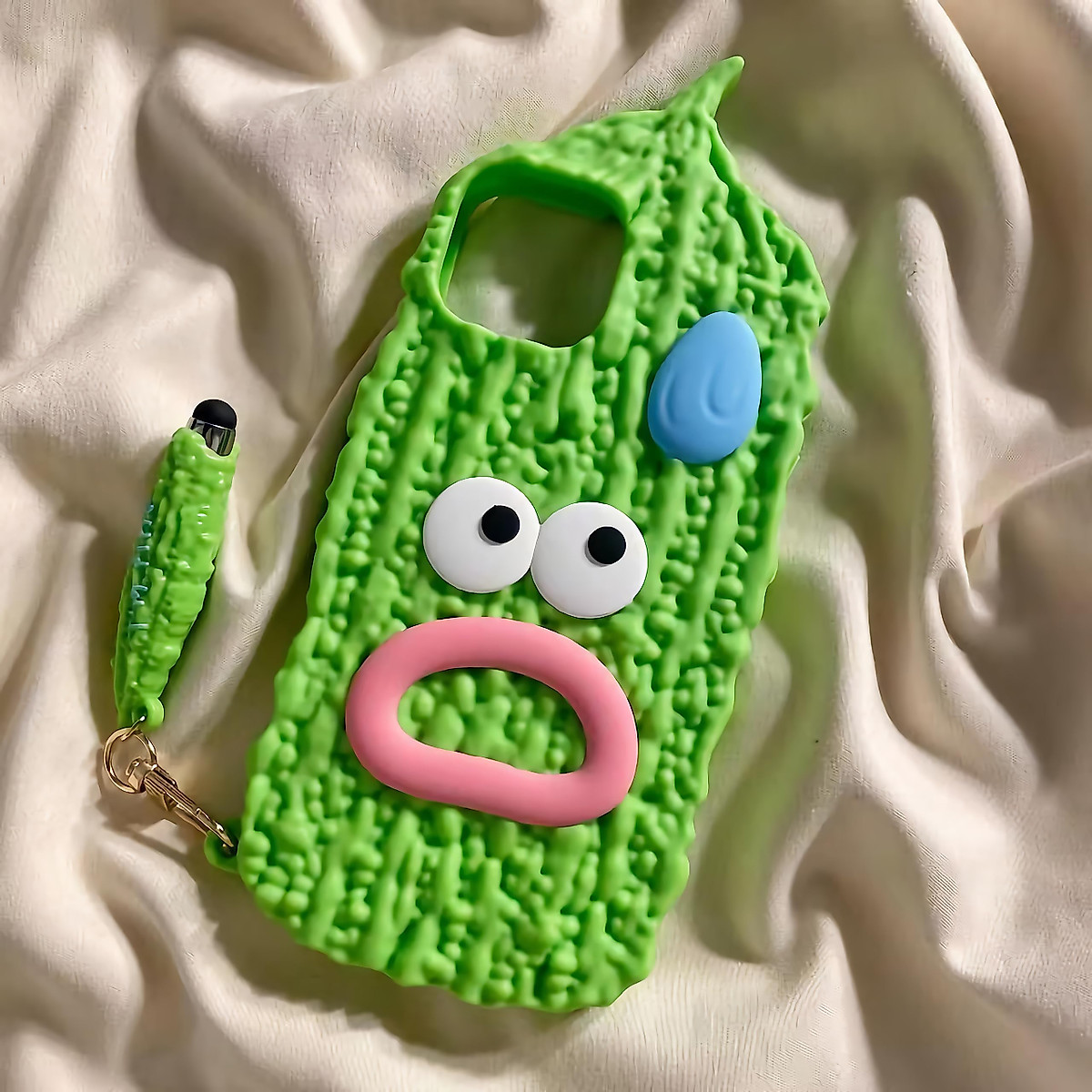 Seconddog 3D Silicone Case Compatible with iPhone 13 Pro Max, Retro Classic Creative Soft Rubber Bumper Cover Cool Fun Thick Protective Stand Case (Balsam pear Design)