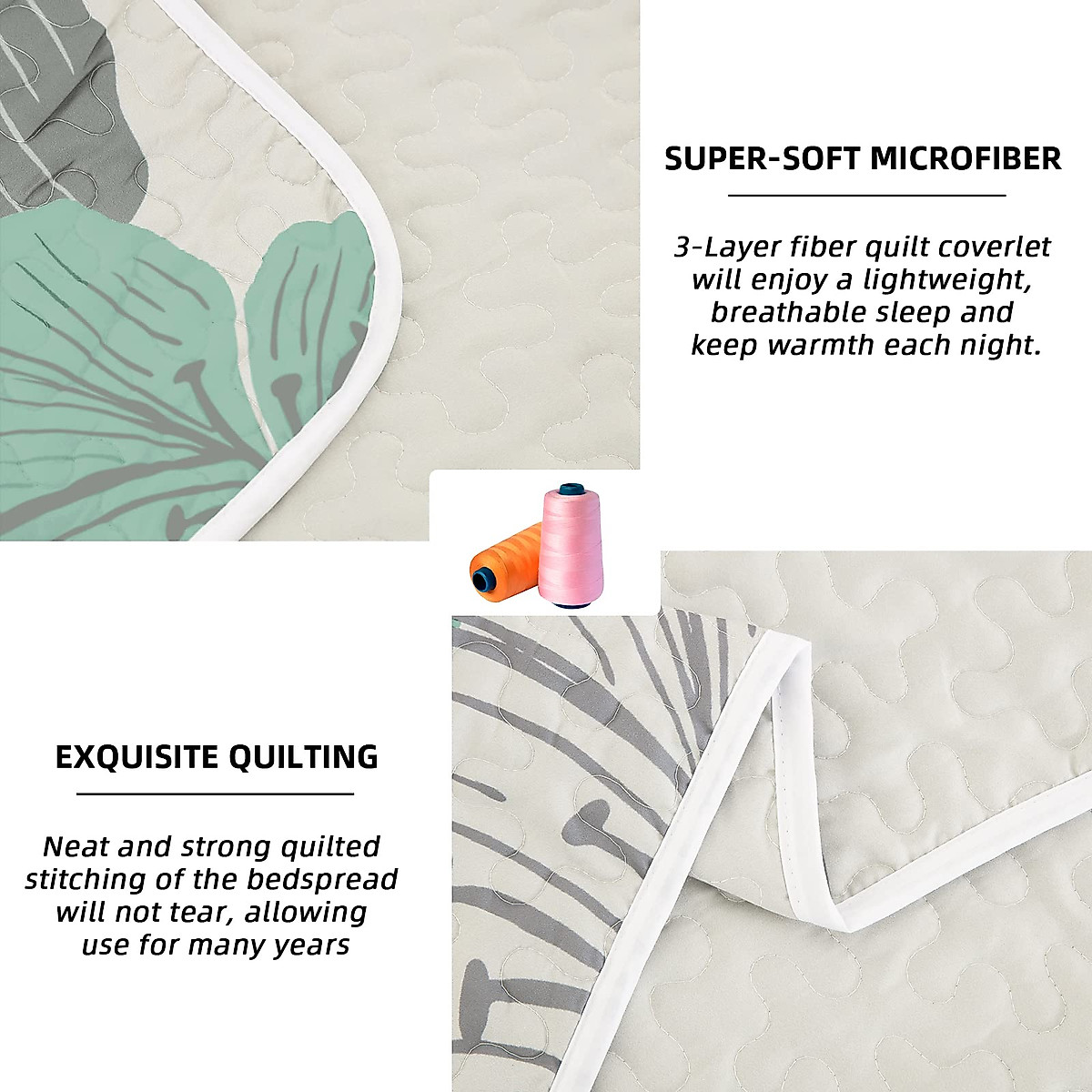 DJY 3 Pieces Quilt Set King Green Floral Pattern Quilt Coverlet Elegant Boho Bedspread with 2 Pillow Shams Soft Lightweight Bedding Quilt Set for All Season 104"x90"