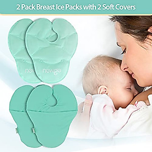 NEWGO Breast Ice Pack for Breast Surgery, 2 Pack Nipple Ice Packs Breastfeeding Ice Packs Reusable for Nursing Mother, Hot Cold Therapy Breast Gel Pack with Washable Cover(Green)