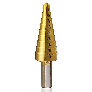 Saiper Titanium Step Drill Bit 1/4" to 3/4" (9 Step Sizes) High Speed Steel Triangle Handle Step Drill Bits Drill Holes for Plastic, Aluminum, PV Plate
