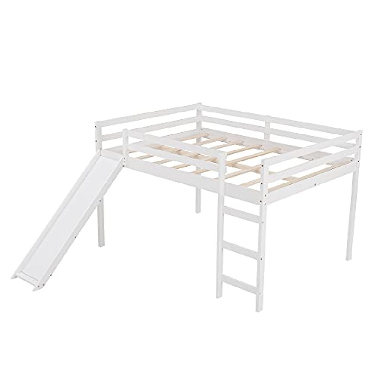 Merax Full Loft Bed with Slide, Ladder and Guardrail, No Box Spring Needed, White