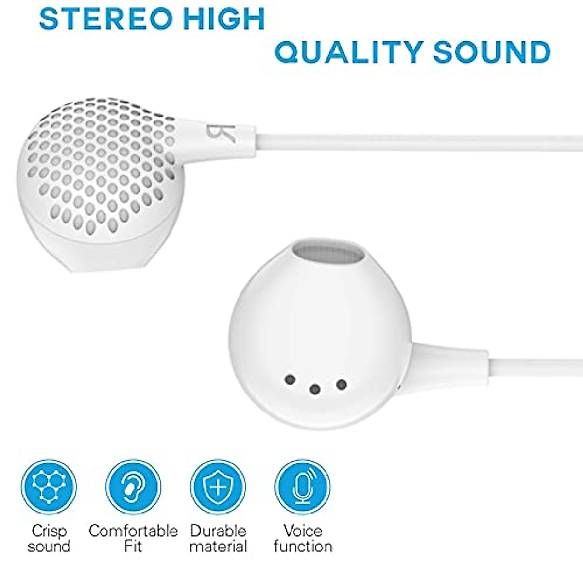 Earldom Wired Earbuds, Earphones Headphones Noise Isolating Earbuds, Lightweight Wired Earphones in-Ear Headphones for Phone 6/6s plus/5s/SE, Galaxy, Tablets - White