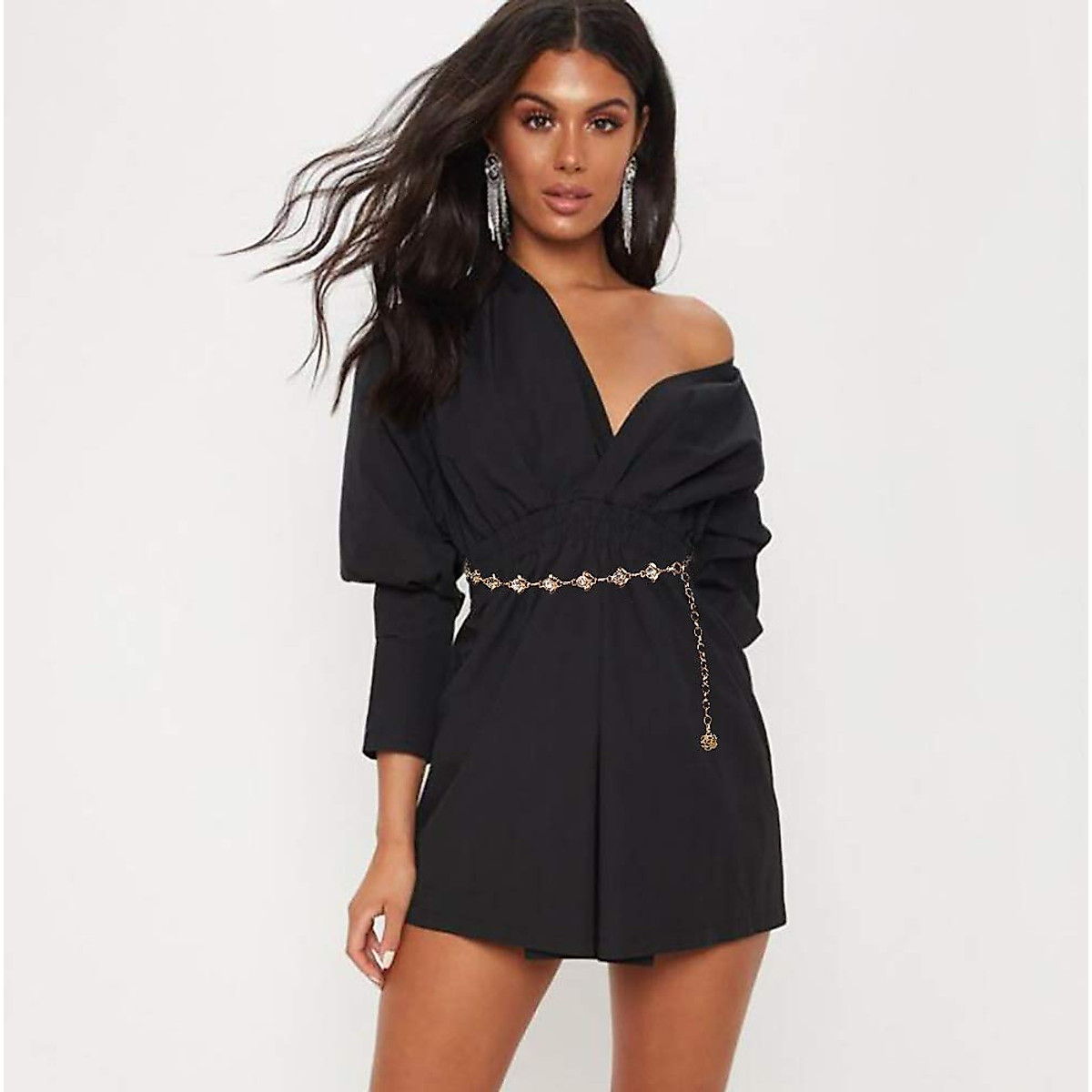 Suyi Gold Chain Belts for Women Rhinestone Waist Chain for Dress Plus Size 135CM Gold