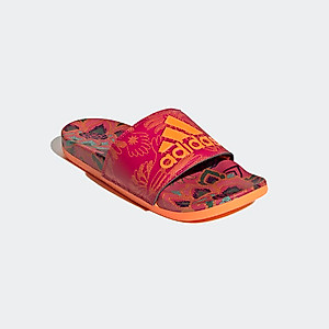 adidas Women's Adilette Comfort Slide Sandal, Signal Orange/Signal Orange/Vivid Berry, 6