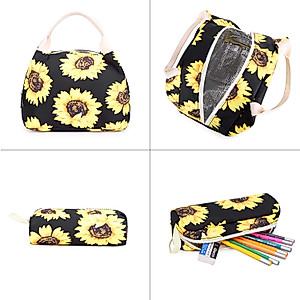 abshoo Lightweight Water Resistant Sunflower Backpacks for Teen Girls School Backpack with Lunch Bag (Sunflower Black Set)