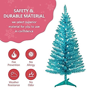 4ft Lighted Artificial Green Christmas Tree, Not Pre-lit Green Tinsel Pine Trees with Lights, Ideal for Ideal for Home, Office, and Xmas Party Décor - Includes Stand