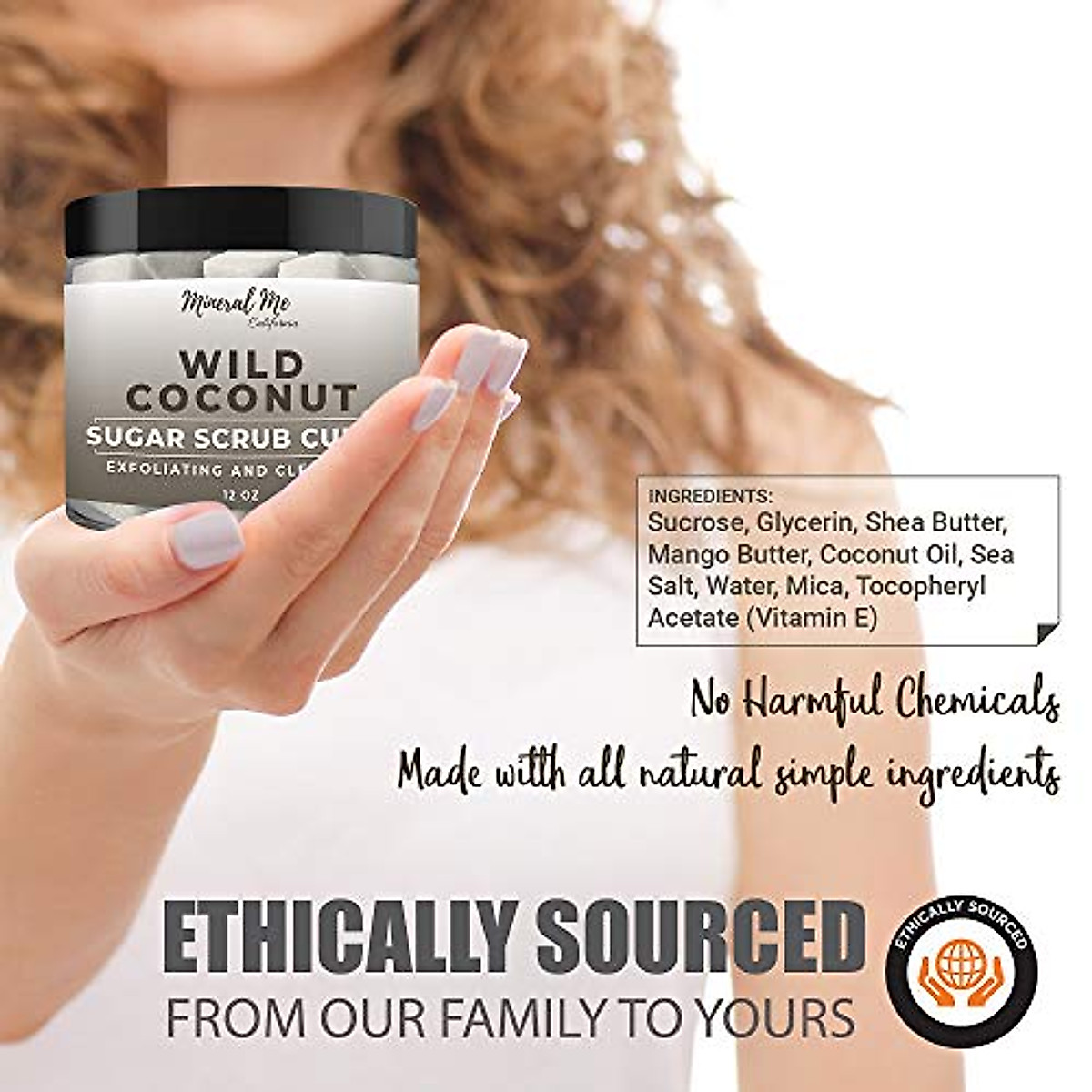 Body Scrub Exfoliator - 12oz COCONUT Sugar scrub cubes w/Mango Butter & Shea butter- Ultra Hydrating & Moisturizing - All Natural & Organic for all body exfoliation- For hands, arms legs, elbow & foot