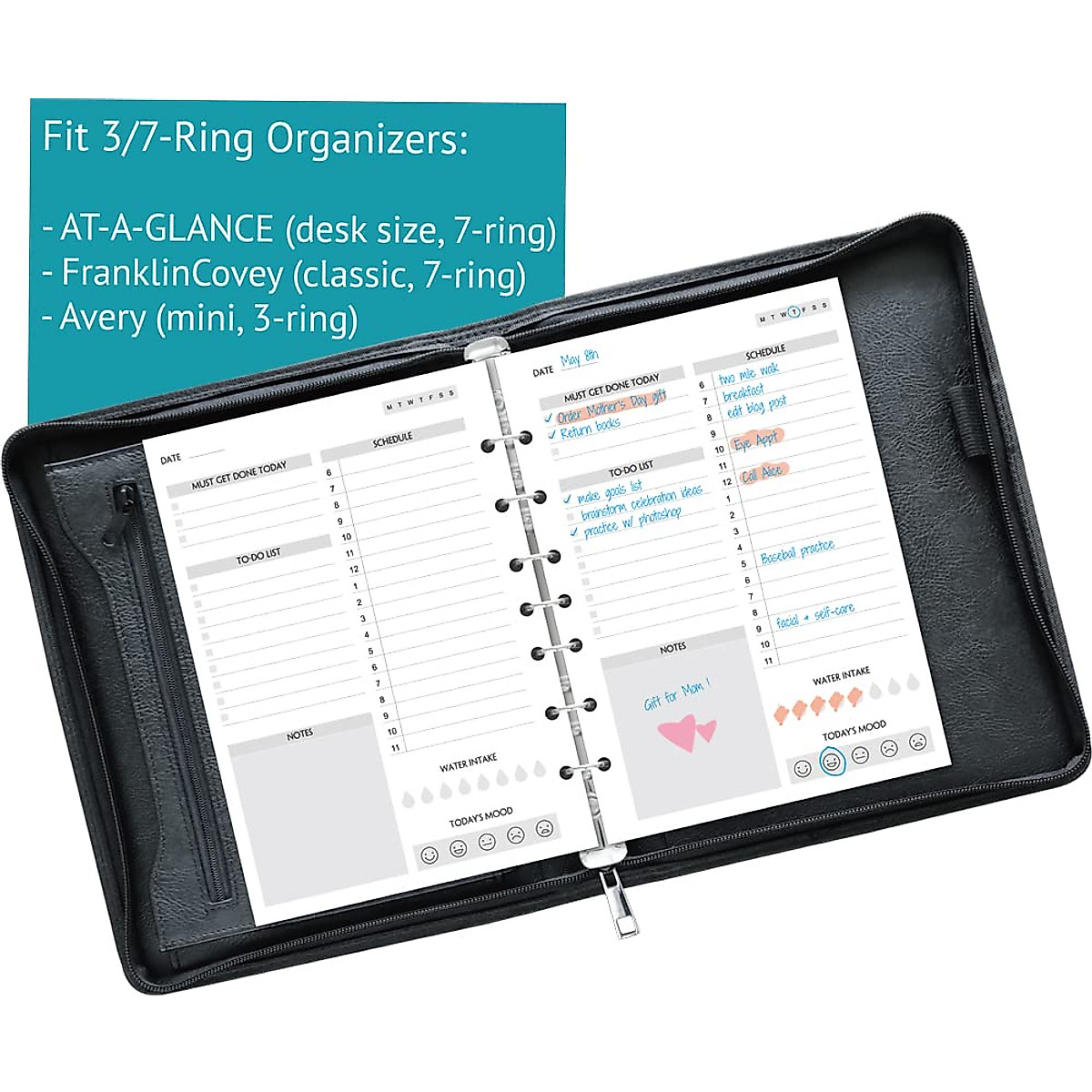 To Do List Paper Undated with Daily Schedule, Day Priorities, Notes and Water Tracker, 7-Hole Punches, 5.5"x8.5"