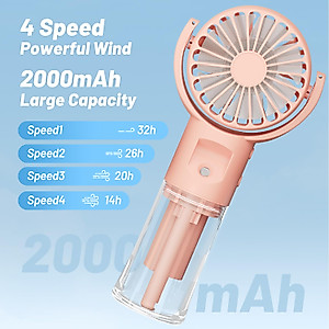 AJIJING Mini Portable Fan, Cooling Misting Fan, 4 Speeds Small Handheld Fan, USB Rechargeable Pocket Fan [14-32 Working Hours], Summer/Outdoor/Concerts, Gifts for Women (Pink)