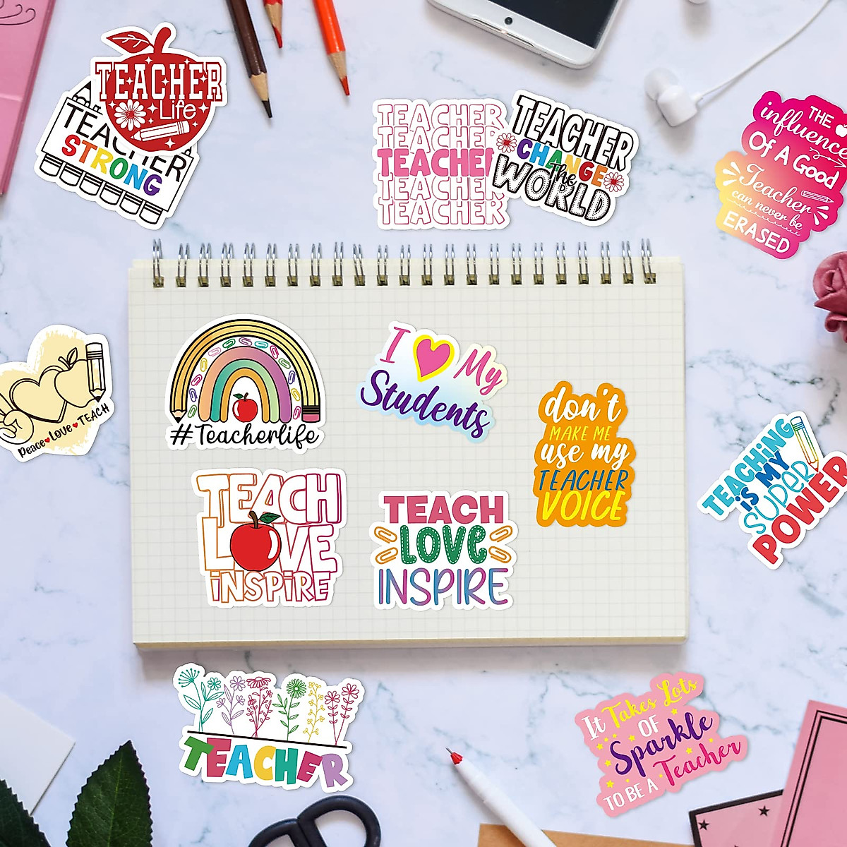 Teacher Stickers Vinyl Waterproof Teacher Appreciation Gifts for Laptop Water Bottle Back to School Supplies 100Pcs