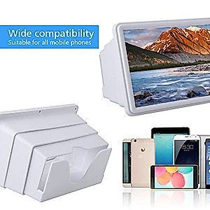 12Inch Phone Screen Amplifier, Retractable Foldable HD High Definition 3D Mobile Video Magnifier Phone Stand Bracket with Cleaning Cloth, Compatible with All Smartphones(White)