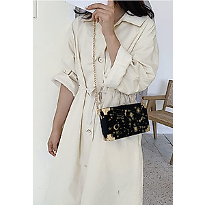 HANDAFA Elegant Velvet Clutch Handbag Star and Moon Evening Bag Chain Box Bag For Wedding Party(Black)