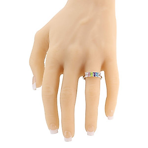 Central Diamond Center Emerald Cut Lucita Mothers Birthstone Ring w/ 1 to 7 Simulated Birthstones - Sterling Silver-Size 11