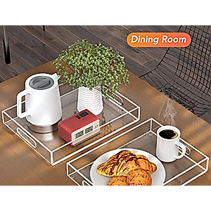 MaxGear Acrylic Decorative Tray Serving Trays with Handles (16 inches, Set of 2), Clear Decorative Tray Coffee Table Nesting Trays Ottoman Tray for Food, Tea, Snacks, Kitchen, Vanity