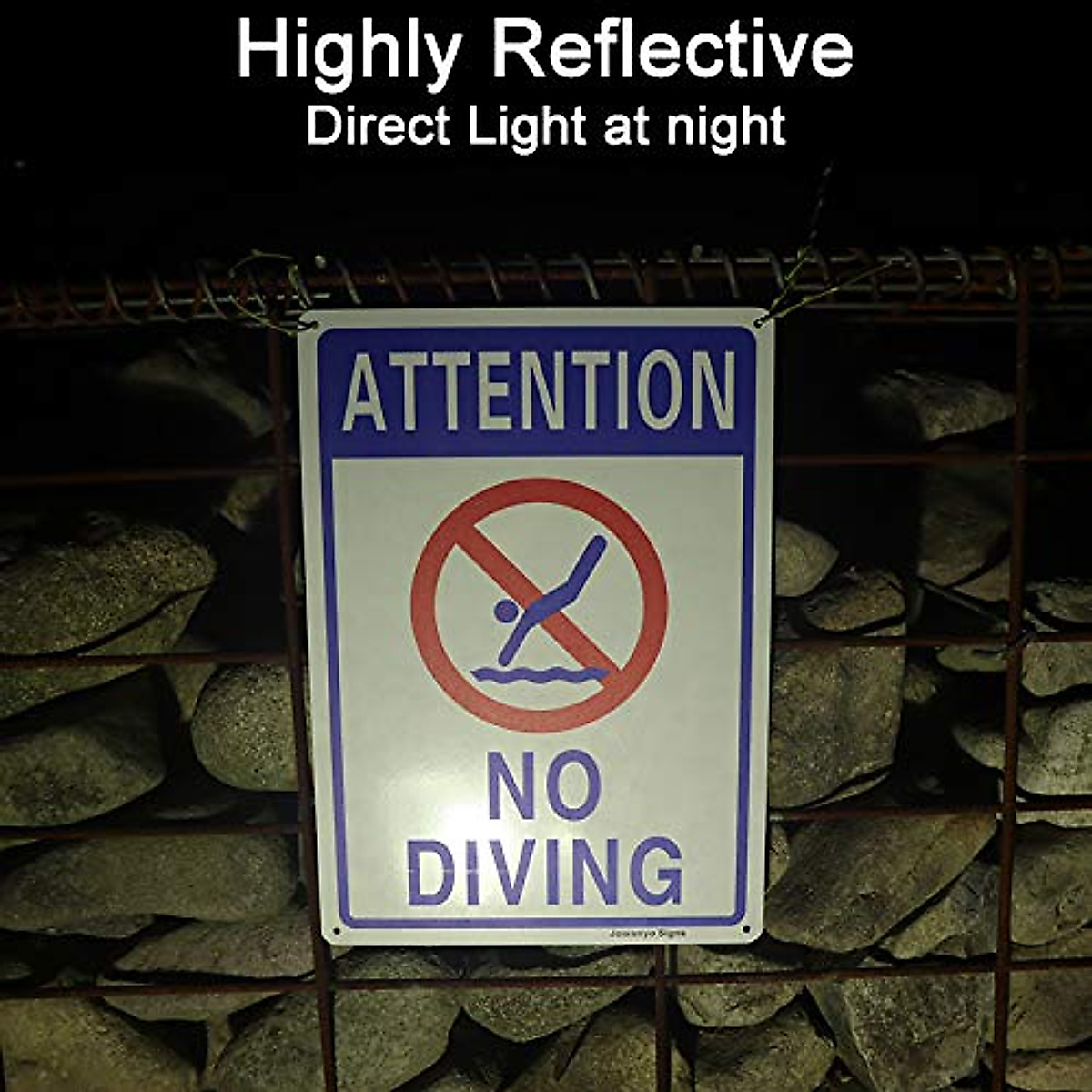 Attention No Diving Pool Sign,14 x 10 inches,Reflective Aluminum,Easy to Mount,UV Protected,Weather Resistant,Waterproof,Durable Ink,Outdoor or Indoor Use,2 Pack