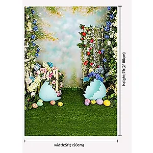 5x7ft Spring Easter Backdrops for Photography Rabbit Colorful Eggs Flower Wooden Wall Grass Backdrop Baby Shower Photo Background Kids Newborn Birthday Party Banner Decorations Studio Booth Props