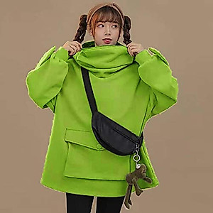 kevazingo Women's Cute Frog Sports Hoodie Fashion Zipper Mouth Hooded Sweatshirt Cosplay Costume Sweatshirt with Pockets (light green,XXL)