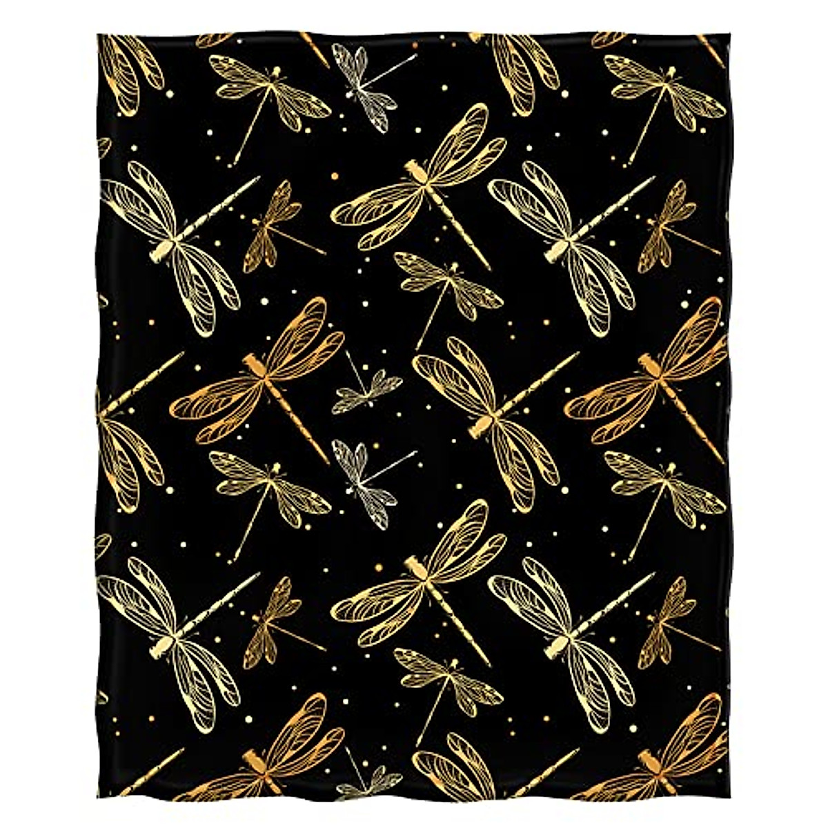 Levens Dragonfly Blanket Gifts for Boys Girls Women Decor for Home Bedroom Living Room Lounge Sofa, Soft Fluffy Smooth Lightweight Throw Blankets Gold Black 50"x60"