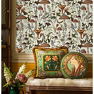 HAOKHOME Boho Peel and Stick Wallpaper Mushroom Forest Removable Stick on Contact Paper for Kitchen Bathroom Beige/Brown/Green 17.7in x 9.8ft