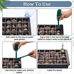 8 Pack Seed Starter Tray Seedling Trays with 200 Peat Pellets 20 Plant Labels 4 Gardening Tools with Humidity Vented Domes and Base Seed Germination Kit Mini Greenhouse for Plant Seedling (Black)