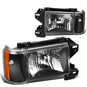 Auto Dynasty Pair of Black Housing Amber Corner Headlights w/Signal Lamps Compatible with Ford F-150 F-250 F-350 Bronco 87-91