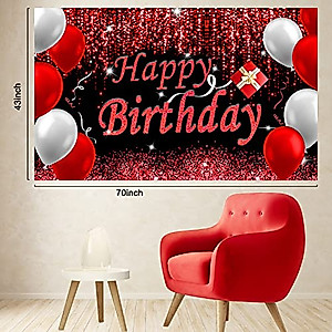 Red and Black Party Decorations, Happy Birthday Decorations for Men Women with Photography Backdrop & Tablecloth Balloons Arch Kit Banner Birthday Party Supplies Beer Bday Decor with Table Cover