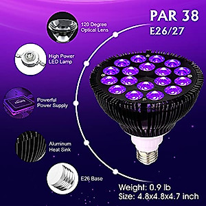 KINGBO Black Light Bulbs, 2 Pack 36W LED Blacklight Bulbs E26 PAR38 Glow in The Dark, UV Black Bulb 395nm LEDs for Blacklight Party, Fluorescent Art, Holiday Decorations, Acrylic Pouring Light