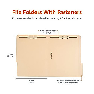 Amazon Basics Manila File Folders with Fasteners, Letter Size, 100-Pack, Light Brown