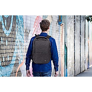 Swissdigital Design Zion Men's College Business Travel Massaging Backpack RFID Protection Pre-Wired USB Charging Fits Laptops up to 15.6", Grey