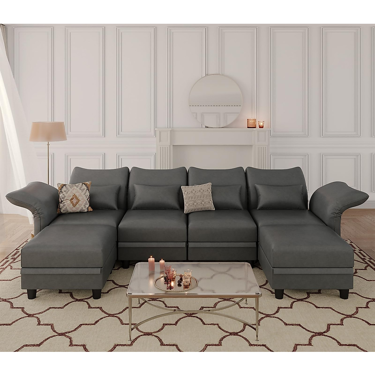 LLappuil 1 Pair Modular Armrest Backrest Module for Convertible Modular Sectional Couch Sofa, Interchangeable Armrest Backrests, Waterproof Faux Leather, Dark Grey