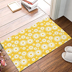 Door Mat for Bedroom Decor, Fresh Yellow Dasiy Floor Mats, Holiday Rugs for Living Room, Absorbent Non-Slip Bathroom Rugs Home Decor Kitchen Mat Area Rug 18x30 Inch