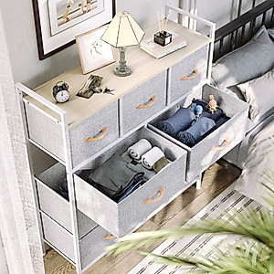 YITAHOME 9-Drawer Fabric Dresser, Furniture Storage Tower Cabinet, Organizer for Bedroom, Living Room, Hallway, Closet & Nursery, Sturdy Steel Frame, Wooden Top, Easy-to-Pull Fabric Bins(Light Grey)