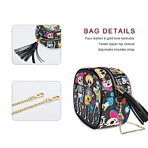 ALAZA PU Leather Small Crossbody Bag Purse Wallet Cute Sugar Skull Day Of The Dead Cell Phone Bags with Adjustable Chain Strap & Multi Pocket