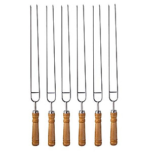IMEEA Double Skewers for Grilling Thickened Barbeque Skewers Stainless Steel Skewers for Kabobs BBQ Stick with Wood Handle, 16.5-Inch