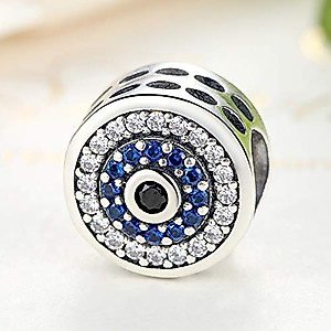 MEITAIHE Evil Eye Charms Authentic 925 Sterling Silver Fit Pandora Charms Bracelets,Blue Eyes Hand Beads Home Family Heart Love Spacer Charms Beads for Bracelet or Necklace