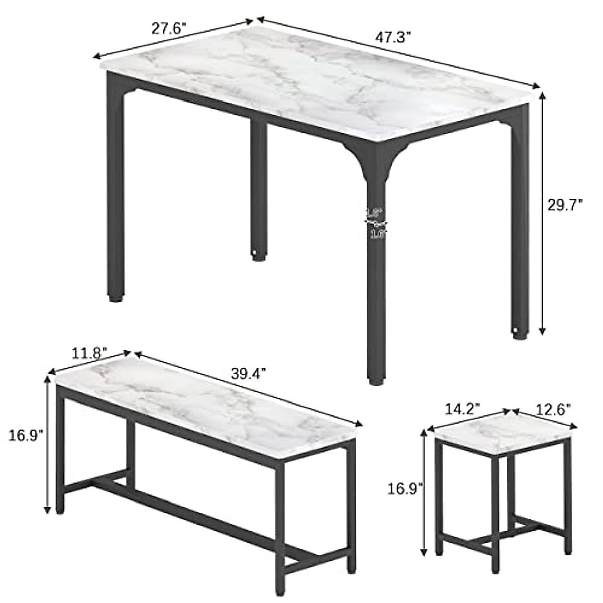 WiberWi Dining Table Set for 6, 47.3” Kitchen Dining Table, 5 Piece Kitchen Table and Chairs for 6, Heavy Duty Dining Room Table with Metal Frame & Faux Marble Tabletop for Kitchen Small Spaces