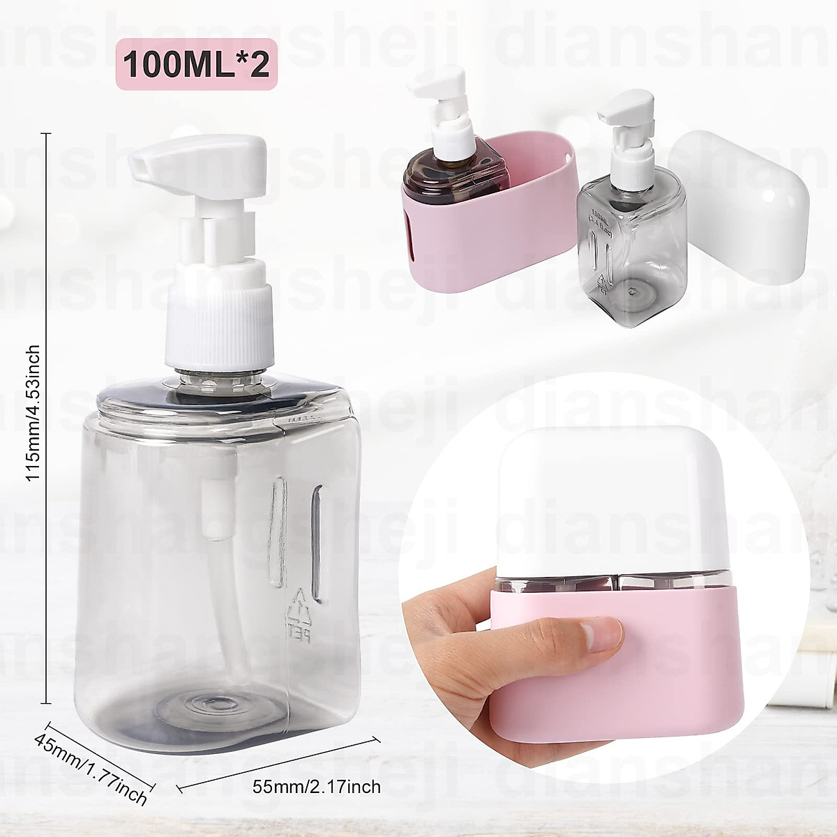 Yamadura Travel bottles for Toiletries, TSA Approved Travel Containers, Refillable, Portable, Spray Bottles and Pump Bottles with Labels for Creams, Perfumes and Shampoos (Pink)