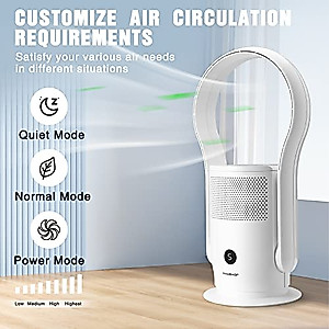 HAUSHOF Bladeless Tower Fan and Air Purifier in one, 90° Oscillating Air Conditioning Fan with Remote, 2*H13 HEPA Air Purifier, Touch Control, Floor Fan for Bedroom, Baby Room, Living Room, Office