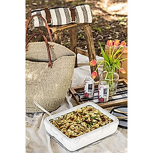 Fancy Panz Premium Dress Up & Protect Your Foil Pan, Made in USA. Hot/Cold Gel Pack, One Half Sized Foil Pan & Serving Spoon Included. Stackable for easy travel. (Marble)