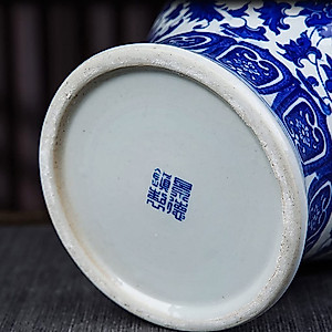 Chinese Blue &White Ginger Jar with Lid, Handmade Decorative Ceramic Temple Jar with Pattern, Storage Jar for Home Decoration Countertop Ornaments