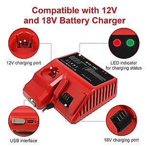 2Pack 6.0Ah Replacement for Milwaukee M18 Battery and Charger Kit Compatible with Milwaukee 18V Battery Cordless Power Tools 48-11-1852 48-11-1850 48-11-1840 48-11-1890 48-11-1828 and Original Charger