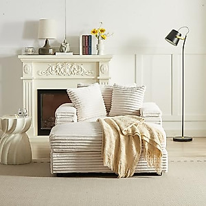 Eafurn Oversized Corduroy Sleeper Sofa,Comfy Thicked Upholstered Padded Chaise Longue with Ottoman,Soild Wood Reclining Chair Daybed,Deep Seat Convertible Couch Bed for Living Room Office