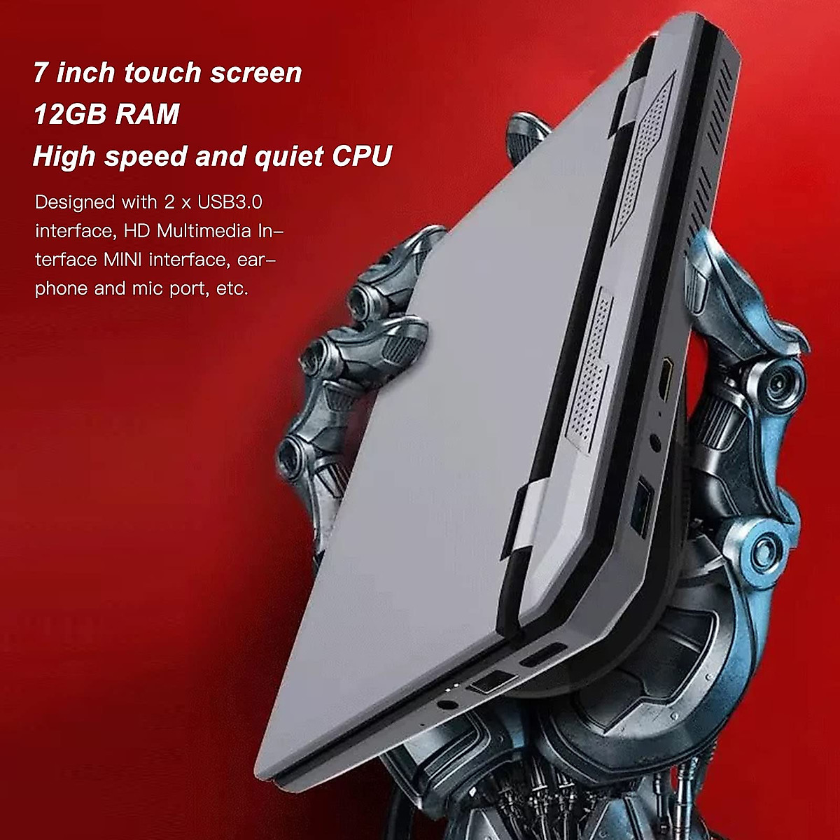 PUSOKEI Mini Laptop, Touchscreen Laptop, 7in HD Touch Screen, Intel J4105 Processor, HD Graphics 600, 12GB RAM, SSD Storage, HDMI, 2MP Webcam, 2.4G/5G WiFi, BT4.2, Metal Body, Windows10 (12G+1T)