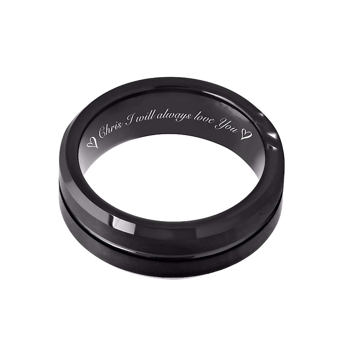 Personalized Black Matte Striped Tungsten Ring Custom Engraved Free - 7mm Black Wedding Band - Ships from USA