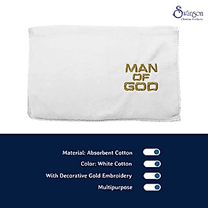 Swanson Christian Products Embroidered Hand Towels - 'Man of God' - Gifts for Pastor, Clergy, & Ministers - Pastor Towel - Cotton Towel - White with Gold Lettering