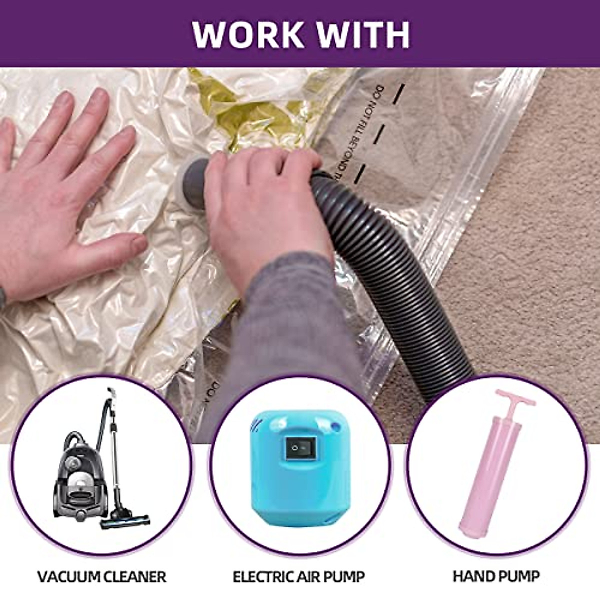 XUTAI Vacuum Storage Bags, Space Saver Bags 12 Pack (4 Large/ 4 Medium/4 Small) for comforters and blankets，Clothes，Clothing，Travel，Luggage，Bedding,Vacuum Seal Bags for Clothes，Hand Pump