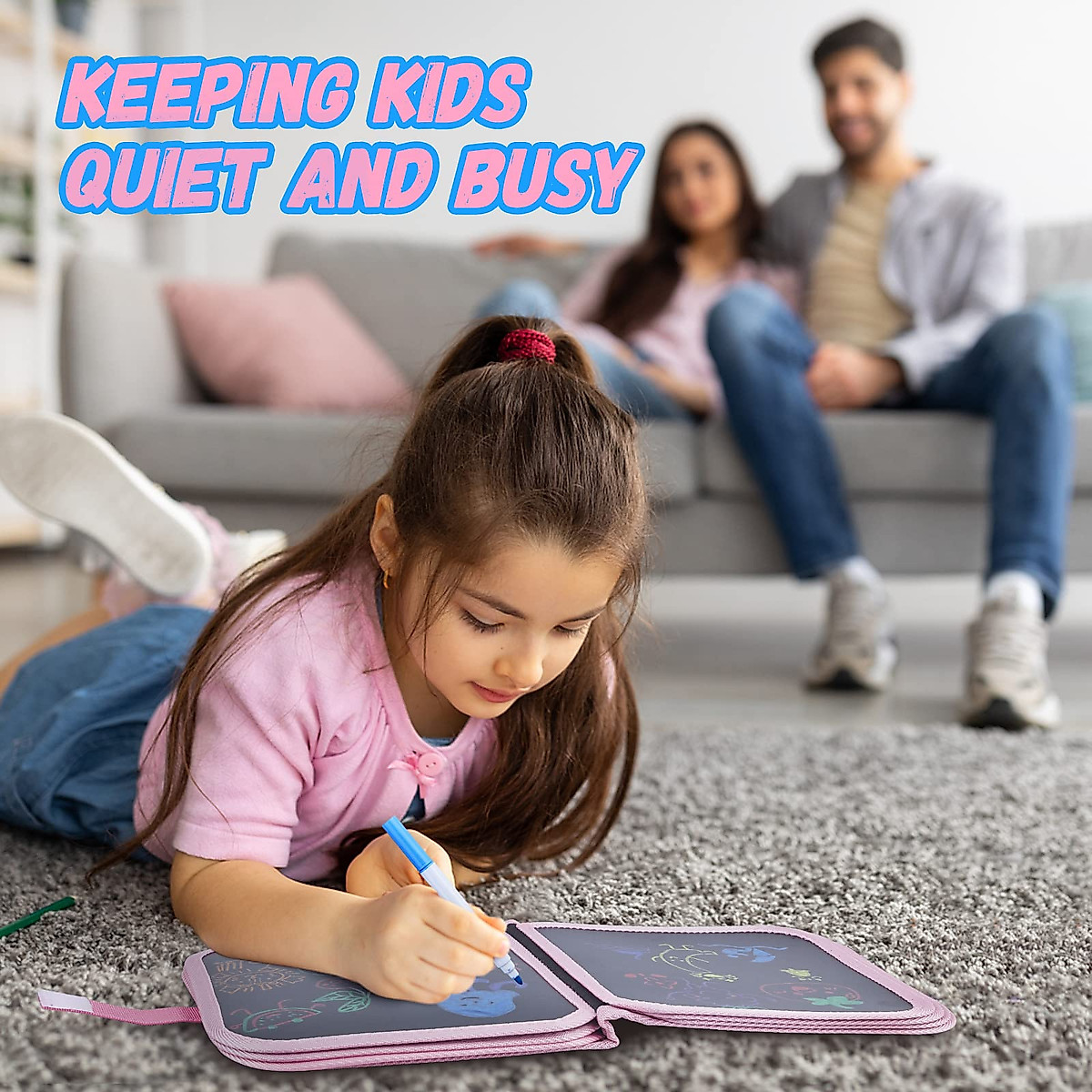 Erasable Doodle Book Set for Kids, Reusable Magic Drawing Book Writing Painting Set Travel Airplane Activity for Toddlers Age 3, 4, 5, 6 (Pink Unicorn)