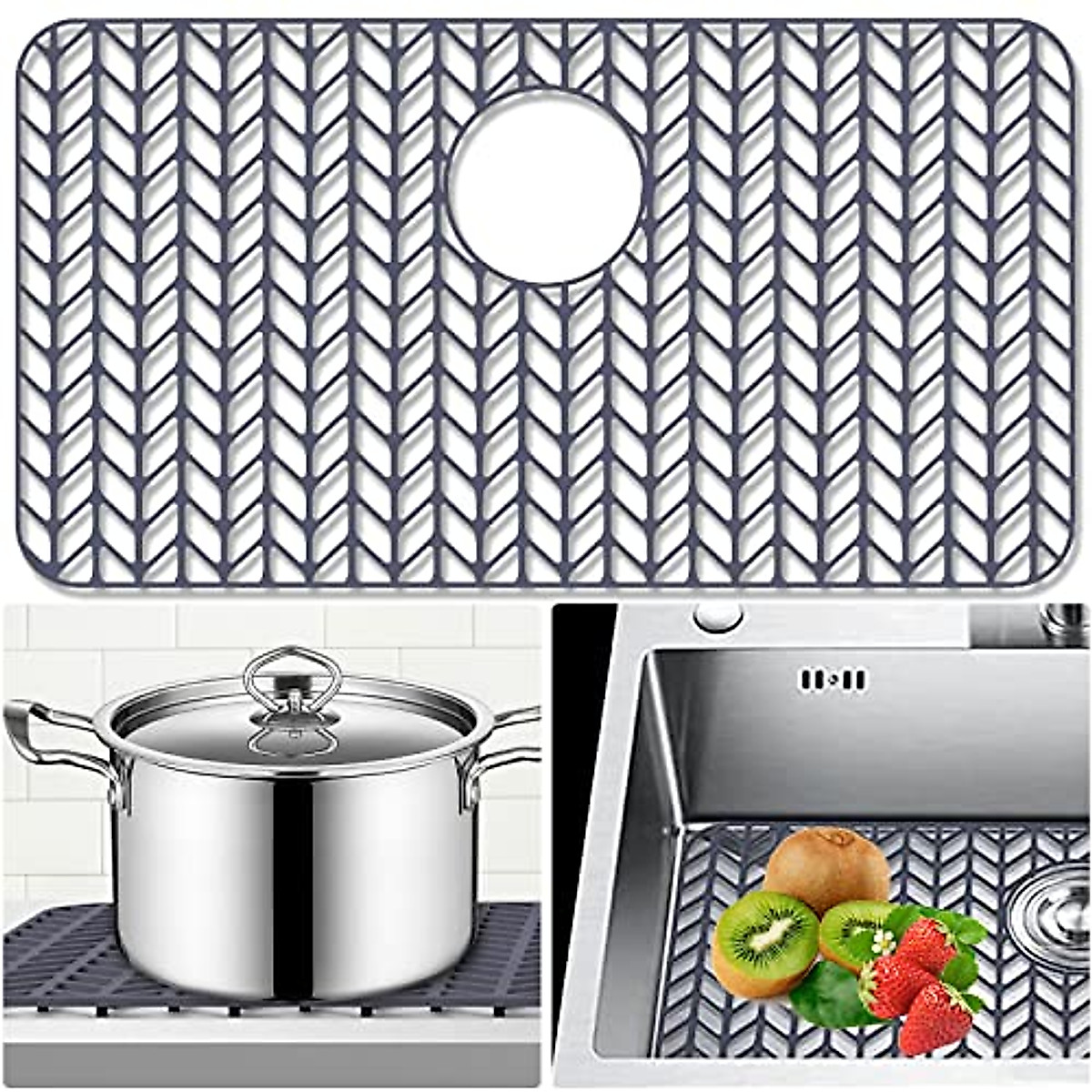 Kitchen-Sink-Protector - 26''x 14'' Guokller Silicone Sink-Protectors for Rear Drain Kitchen-Sink, Grid Accessory, Kitchen-Sink-Mats for Bottom of Farmhouse Stainless Steel Kitchen-Sink