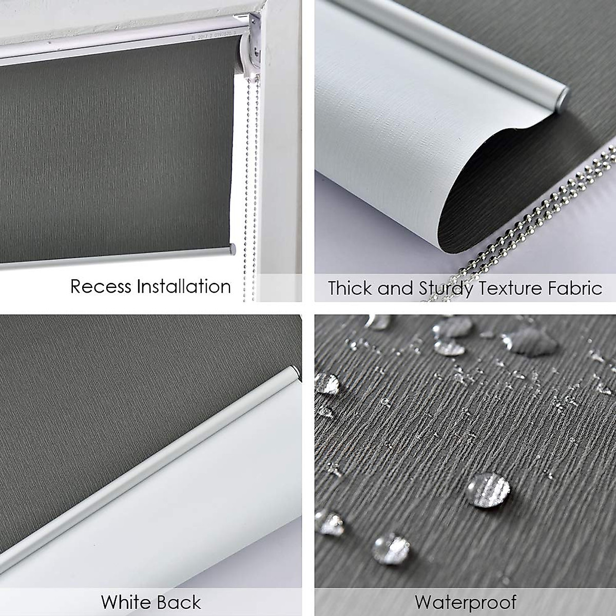 100% Blackout Window Roller Shades, Striped Jacquard Blinds with Thermal Insulated, Roll up and down shades, Easy Installation for Home and Office(35 x 72 inches, Dark Grey)