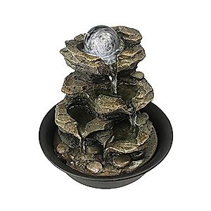 BBabe Spinning Orb Rock Cascading Tabletop Fountain, Zen Meditation Indoor Waterfall Feature with LED Light for Home Office Bedroom Relaxation